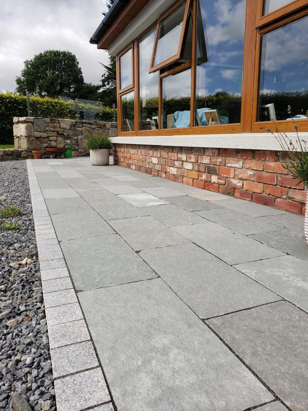 Tandur Grey Indian Limestone Paving Slabs - Riven - Sawn Edge - 900x60